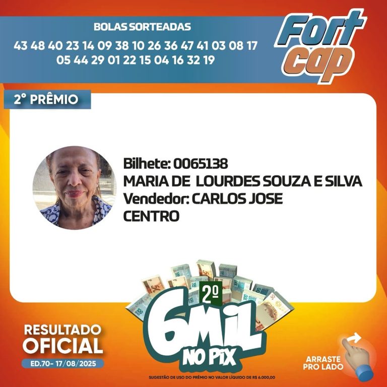 Resultado do FortCap de hoje, domingo, 17/08/25; confira os ganhadores