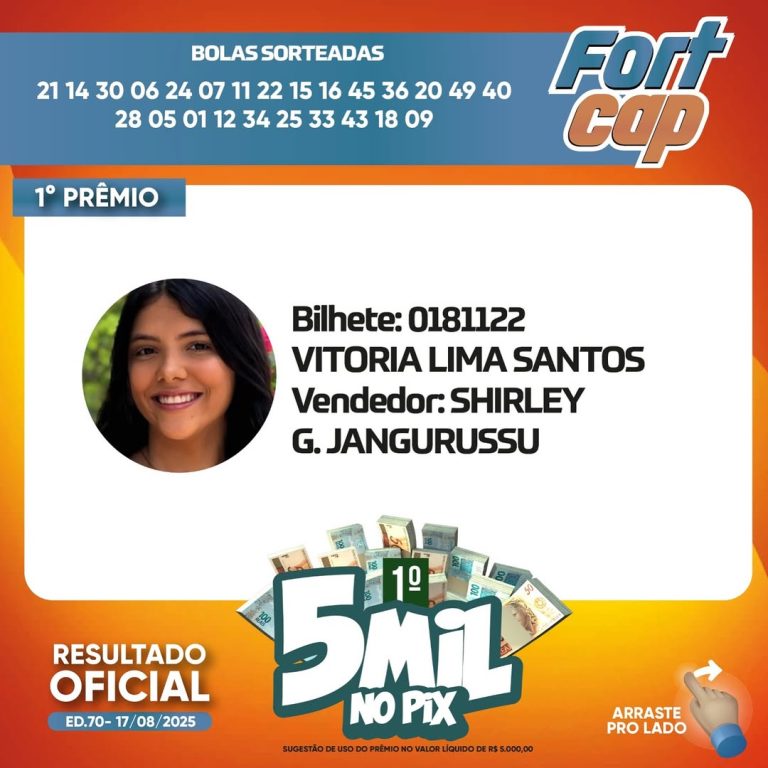 Resultado do FortCap de hoje, domingo, 17/08/25; confira os ganhadores